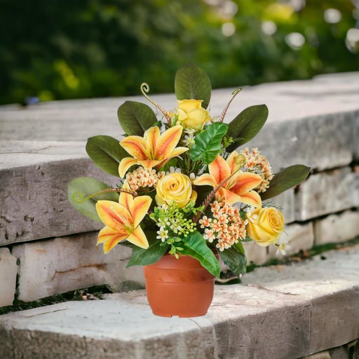 Fleur Artificielle Jaune Et Orange Avec Vase Lesté | Composition ...