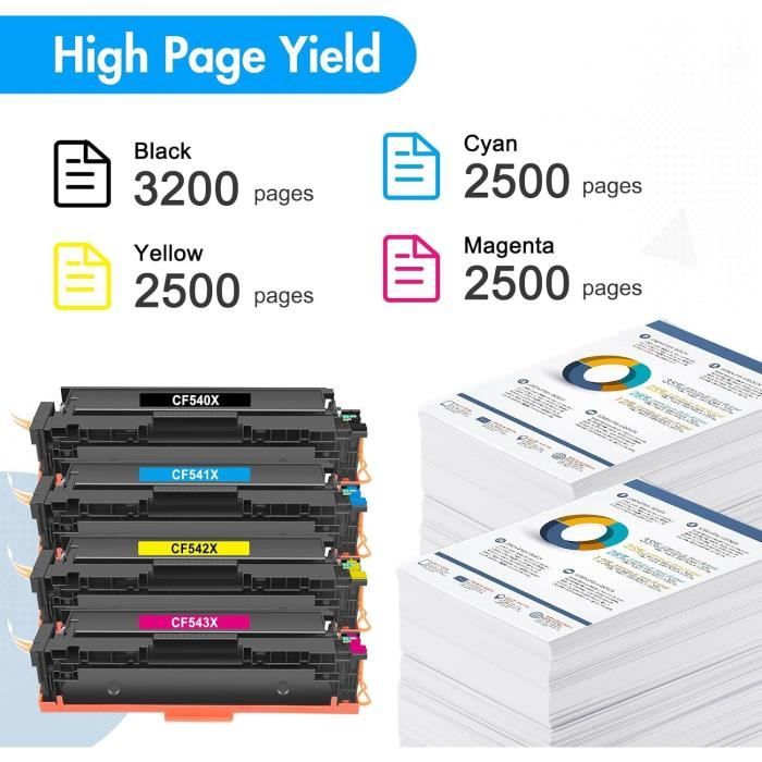 4-Pack Cartouches De 203X Cf540X Toner Pour Hp 203X 203A Color Laserjet ...