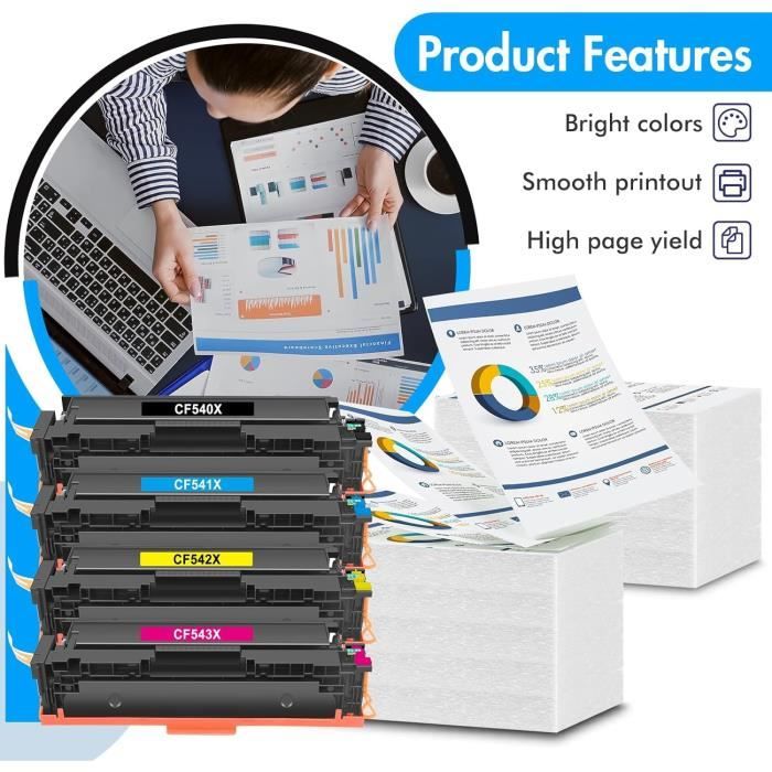 4-Pack Cartouches De 203X Cf540X Toner Pour Hp 203X 203A Color Laserjet ...