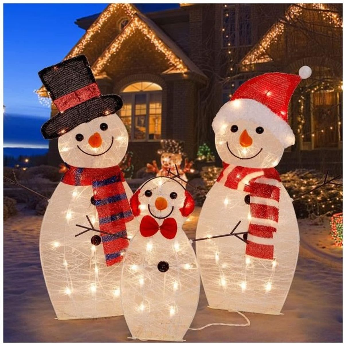 3pcs Décorations de bonhomme de neige en acrylique avec lumière LED ...