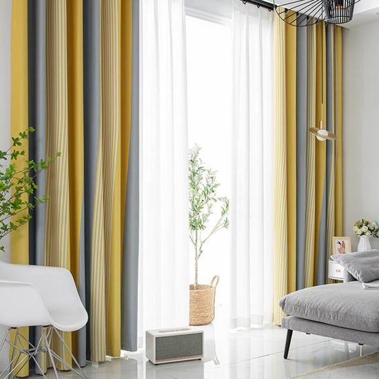 RIDEAU - DOUBLE RIDEAUX Striped Window Drape Removable Perforated ...