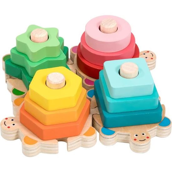 Jouet En Bois À Empiler Et Tri, Puzzles À Trier Les Formes, Jeu De Tri Couleurs Reconnaissance ...