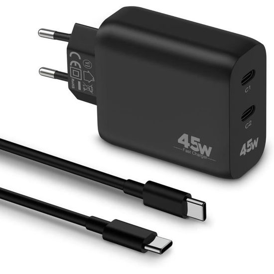 Embout Chargeur Rapide Double Usb C 45W Et Câble Type C, Prise Usb C ...