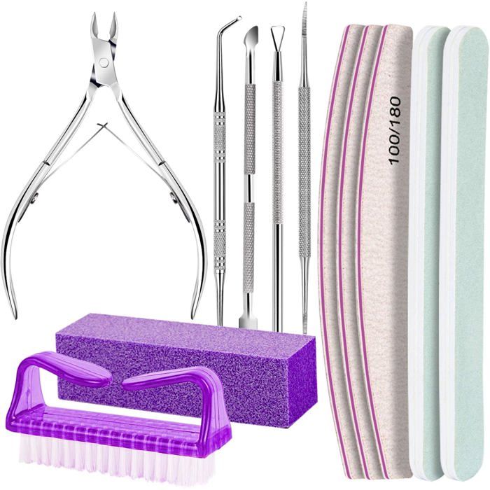 Set de manucure et pédicure - EDILIX - 12 pièces - Violet - Limes 100/ ...