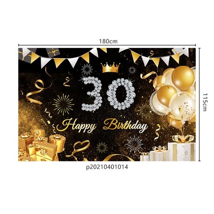 30 ans Banderole d'anniversaire avec inscription « Happy Birthday » - Grand poster noir et doré ...