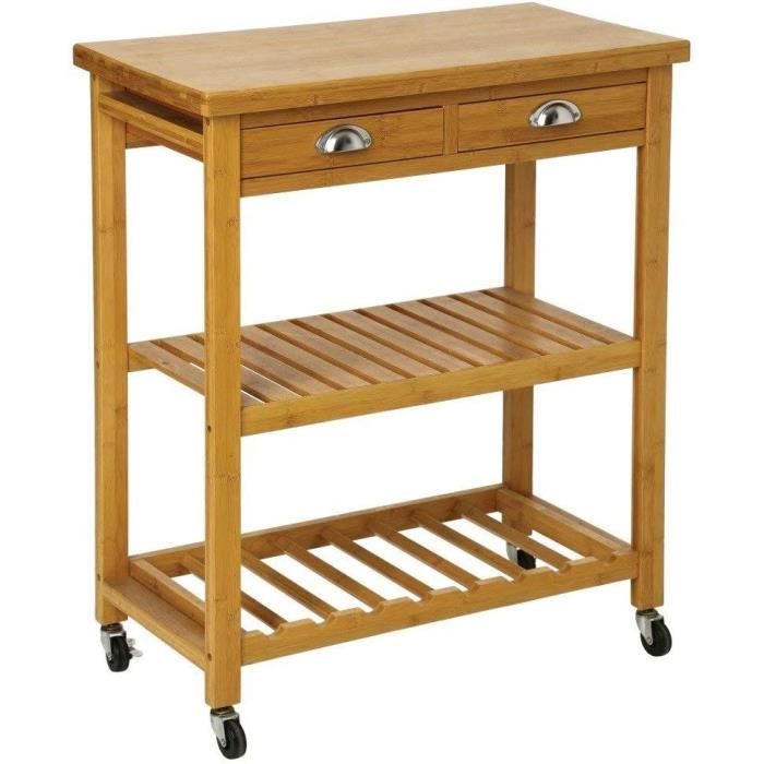 Meuble chariot de rangement desserte de cuisine sur roulettes 2 tiroirs ...