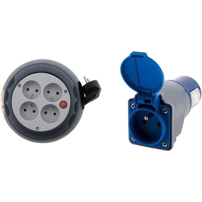Enrouleur domestique 3 mètres 4 prises 16A & Adaptateur compact sans ...