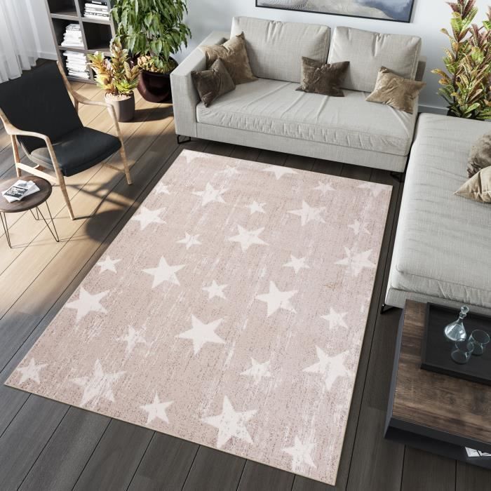 TAPISO Sari Tapis de Salon Chambre Moderne Marocain Etoiles Beige Crème Frise 200 x 290 cm ...