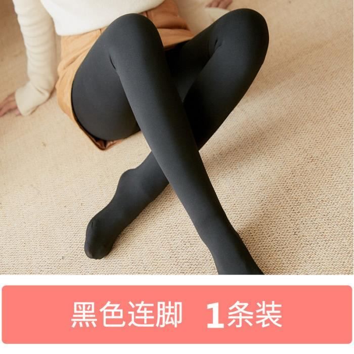 Pieds pleins noirs 100g sans fourrure Collants épais en polaire pour femmes, collants chauds ...
