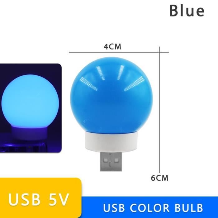 Blue - Lampe LED ronde avec prise USB, petite ampoule de 9 couleurs ...