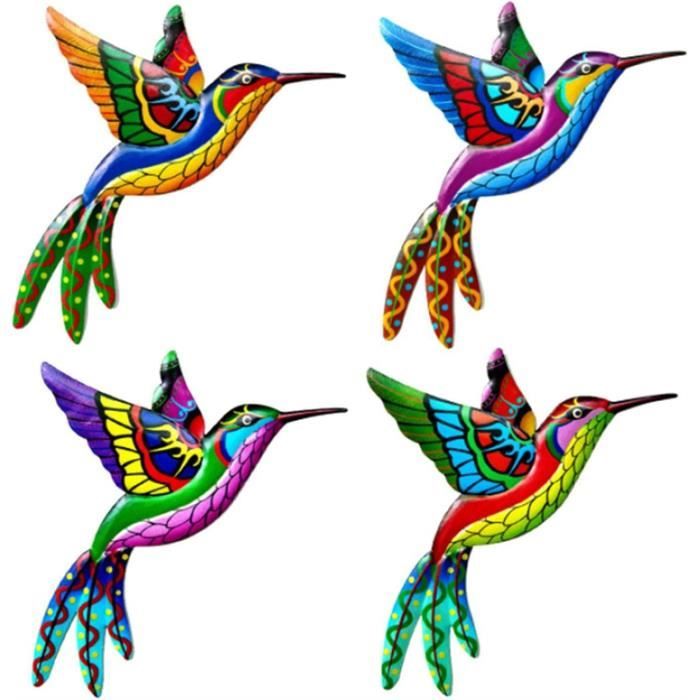 Decoration Murale Metal, 4 Pièces Coloré Colibri Sculpture en Fer ...
