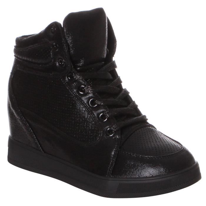 Baskets compensées brillantes FEMME Noir Noir - Cdiscount Chaussures