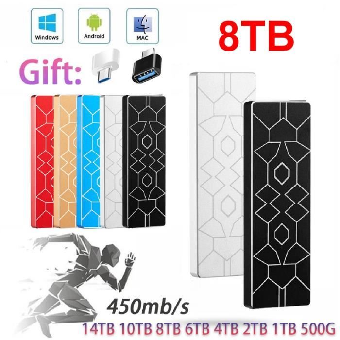 Disque Dur Externe SSD Portable 8TB 8To Argent avec OTG Type-C Micro ...