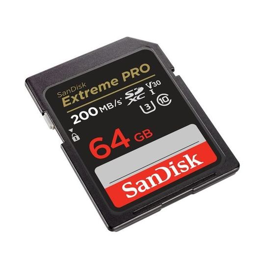 SanDisk SD Carte Mémoire 64Go Extreme Pro SDHC SDXC UHS-I Classe 10 200M-S U3 V30 4K Carte Vidéo ...