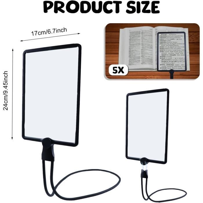 Loupe Mains Libres Avec Lumière, Loupe 5X Pour Lire Le Cou, 20,3 X 12,7 Cm, Loupe Pleine Page ...