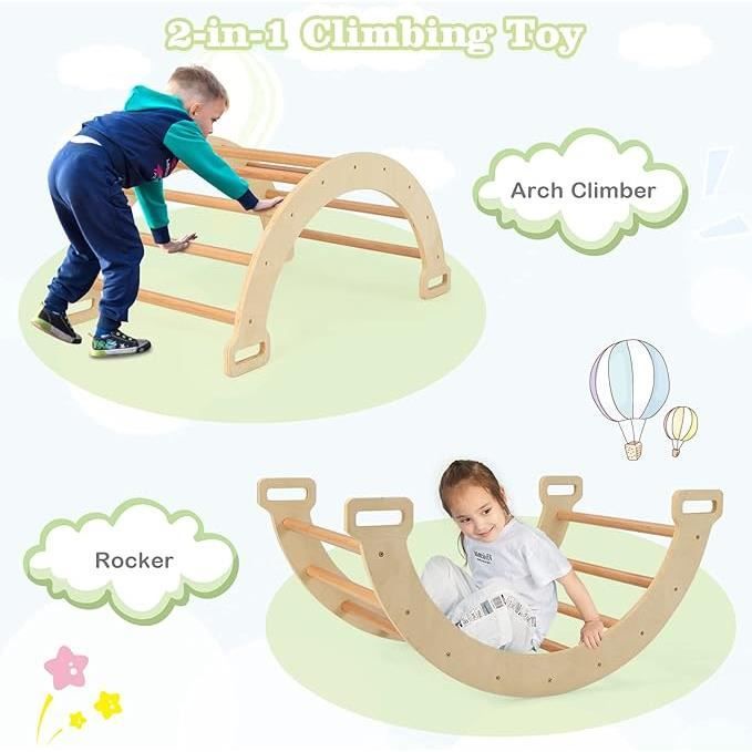 GOPLUS 2 en 1 Arche à Bascule en Bois pour Enfants, Arche d'escalade ...