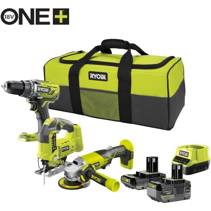 RYOBI 3 outils : 1 perceuse-visseuse R18DD3 + 1 meuleuse 115 mm + 1 ...