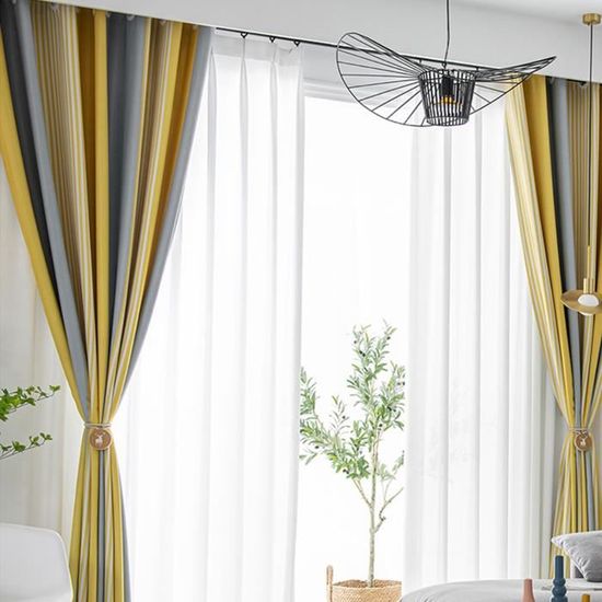 RIDEAU - DOUBLE RIDEAUX Striped Window Drape Removable Perforated ...