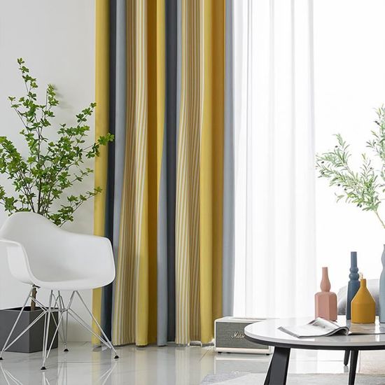 RIDEAU - DOUBLE RIDEAUX Striped Window Drape Removable Perforated ...