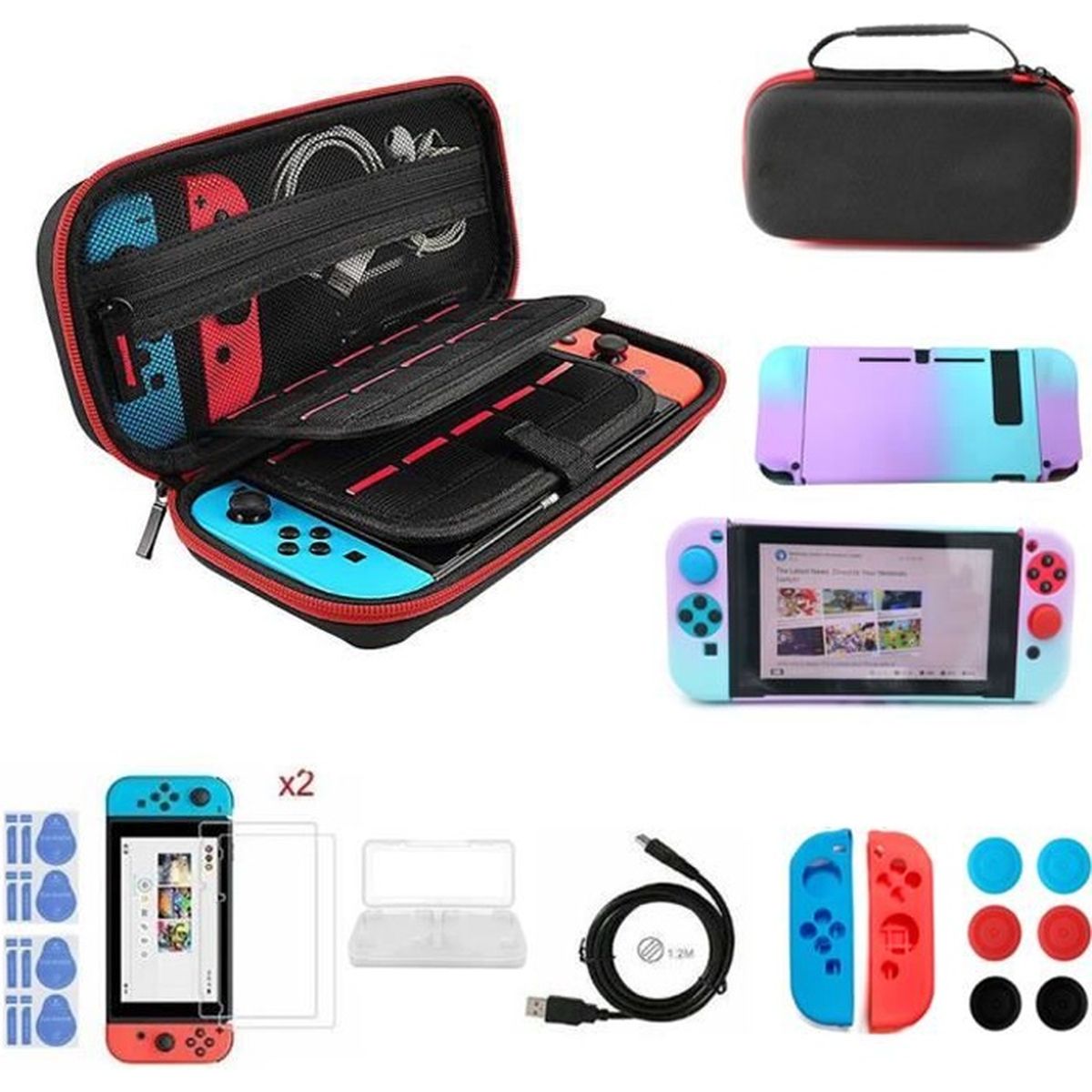 16 en 1 Accessoires pour Nintendo Switch - Etui Rigide pour Nintendo ...