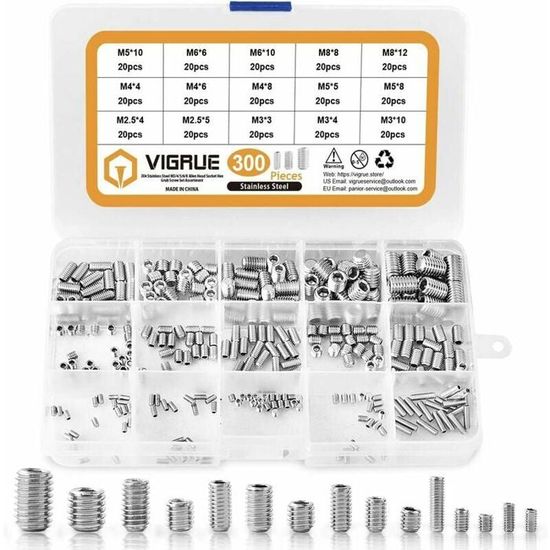 Kit de 300 pices de vis sans tte hexagonale M25 M8 assortiment en acier inoxydable couleurs ...