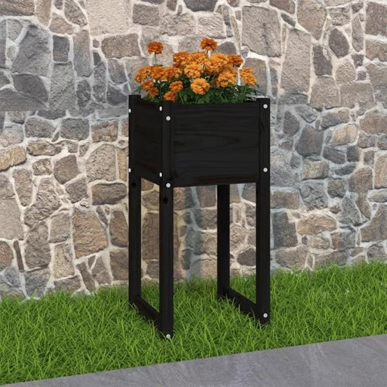 Lit Surélevé Patio Noir 40x40x81 cm Bois Massif de Pin Pot de Plantes ...