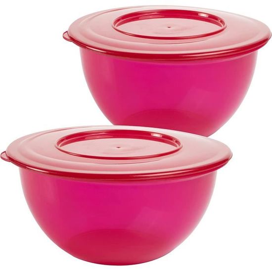Lot de 2 saladiers avec couvercle - 5 litres - Fabriqué en Europe - Rouge[817] - Cdiscount Maison