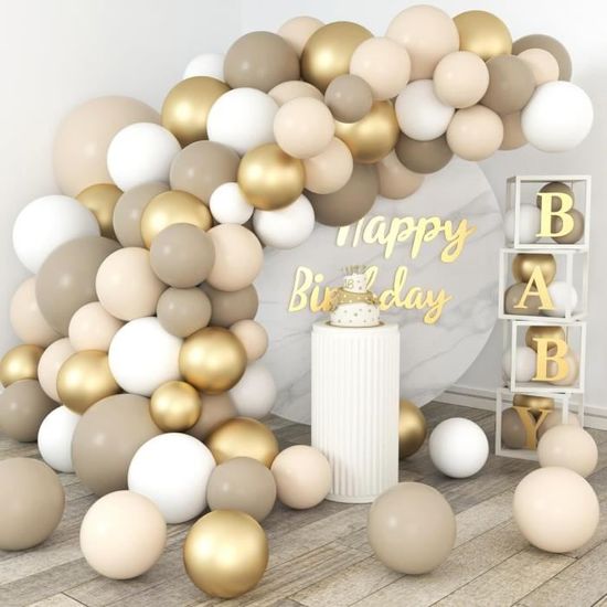 160 Arche Ballon Beige,Ballon Anniversaire Beige Marron Décoration ...