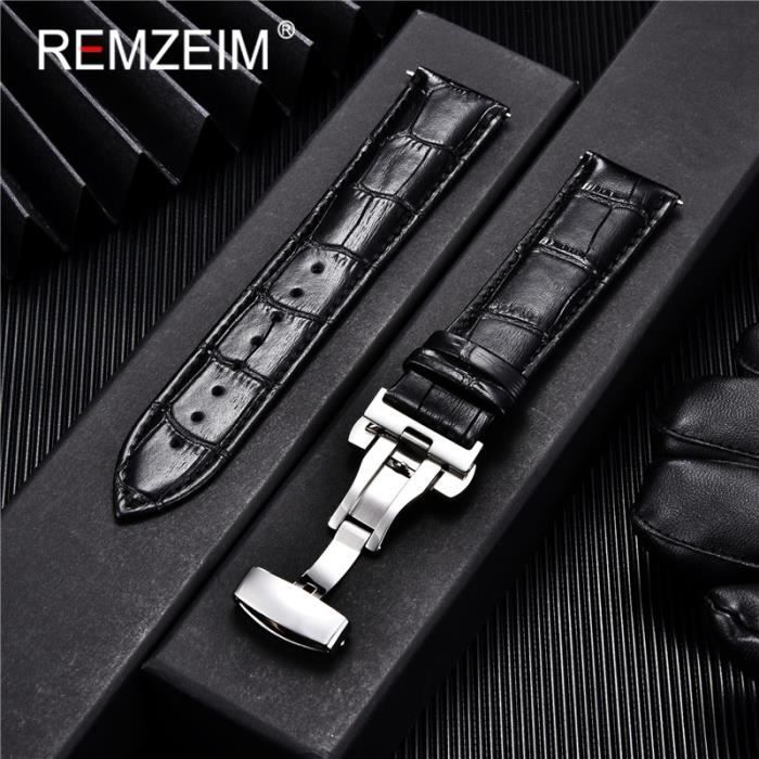 22mm - Noirs - Bracelet De Montre En Cuir Véritable Pour Hommes Et ...