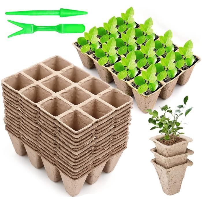 Pot Semis 15 Pièces,12 Grilles Pots de Semis en Fibre Dégradable,Bac ...