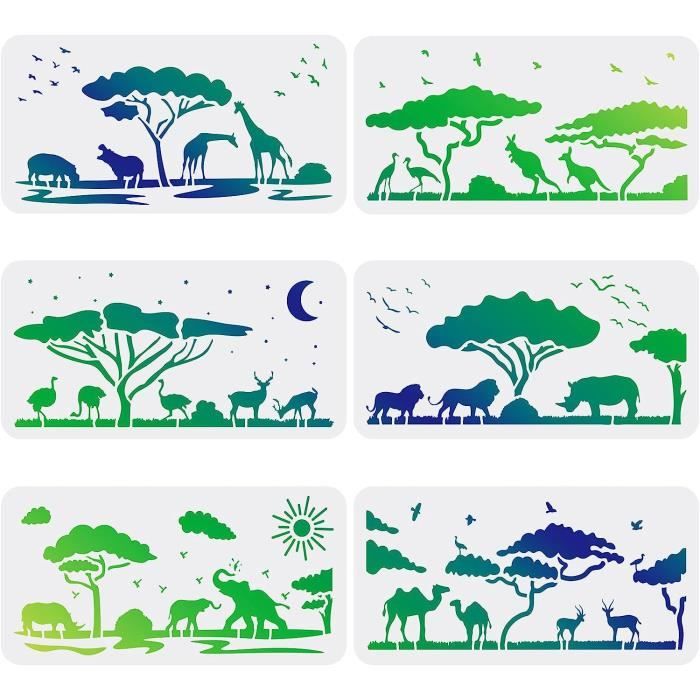 6 Pcs Animaux Pochoirs Gabarit 15x30cm Animaux Sauvages en Plastique ...