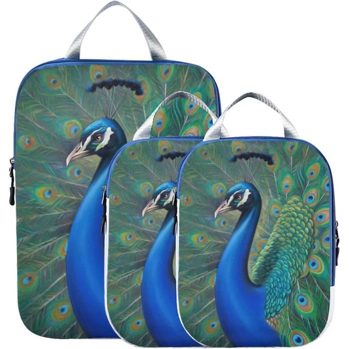 Lot de 3 cubes d'emballage de compression, jolis paons avec plumes ...