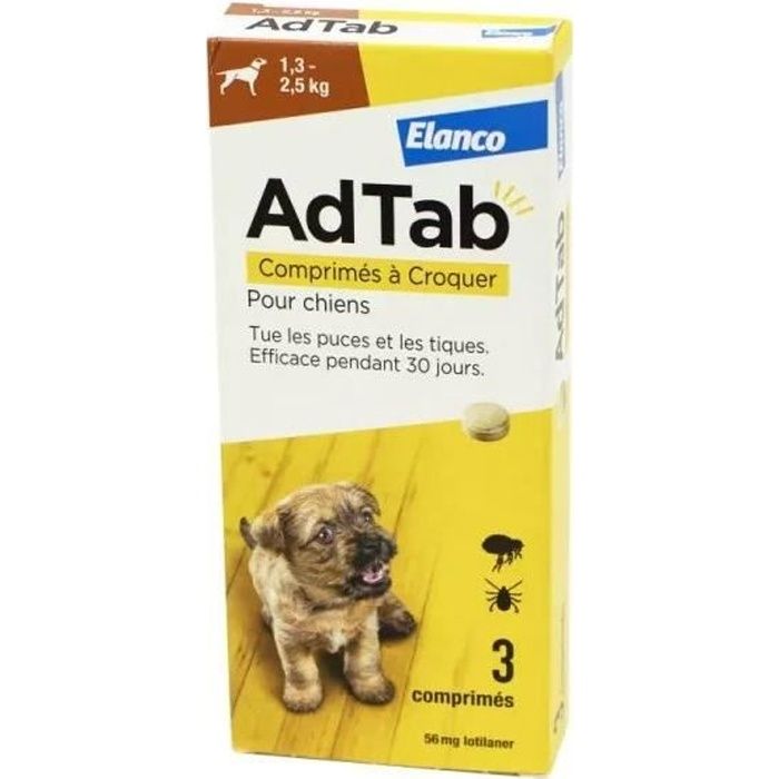 AdTab 56 mg Chiens 3 Comprimés anti-puces 1,3-2,5 Kgs - Cdiscount