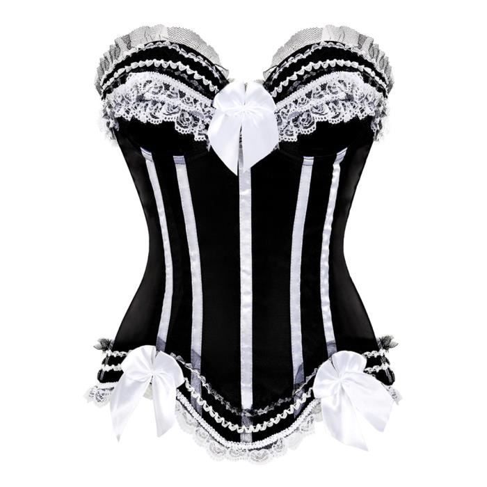 Bustier Femme Sexy Satin Corset Top Dentelle Bowknot Décoré Clubwear
