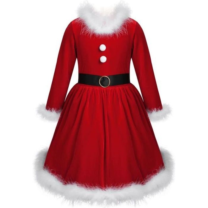 Inlzdz Enfant Fille Robe Noël Velours Rouge Déguisement Mère Noël