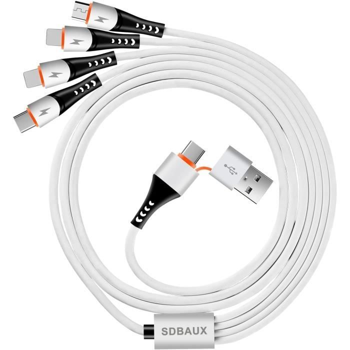 3A-1.2M Multi Câble Chargeur De Téléphone, 6 En 1 Usb A-Usb-C Vers 2 Ip ...