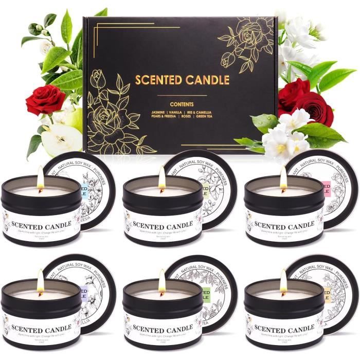 Coffret cadeau bougies parfumées pour femme, lot de 6 bougies parfumées ...