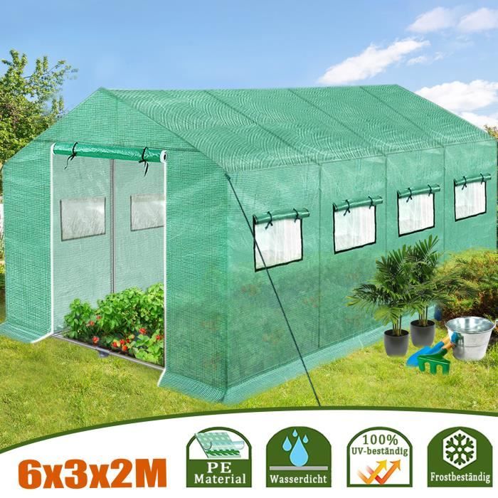XMTECH Serre de jardin Tunnel 18m² en acier galvanise 6x3x2m serre à ...