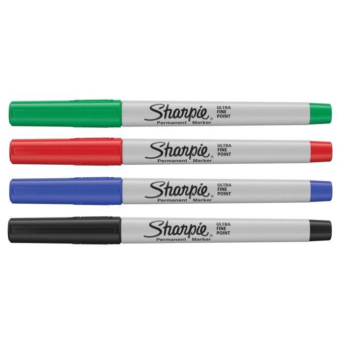 SHARPIE Lot de 4 marqueurs permanents - Pointe ultrafine - Couleurs ...