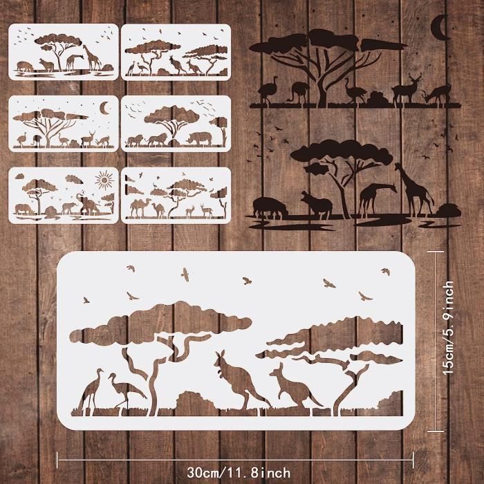 6 Pcs Animaux Pochoirs Gabarit 15x30cm Animaux Sauvages en Plastique ...