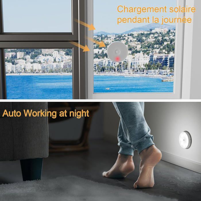 2 Pièces Veilleuse LED Induction Intérieure[Solaire & USB Rechargeable ...