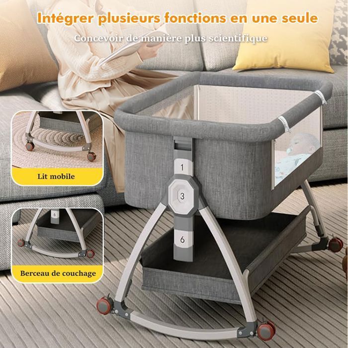 Lit Bébé Berceau Cododo avec Matelas, Panier de Rangement, Sangle Fixe ...