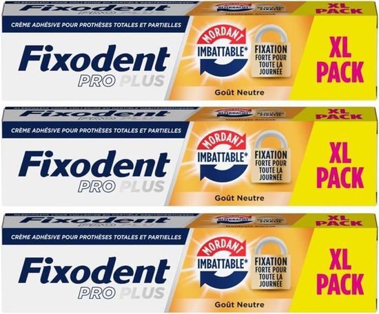 Fixodent Pro plus Crème Adhésive pour prothèses Totales & Partielles Mordant Imbattable 57g XL ...