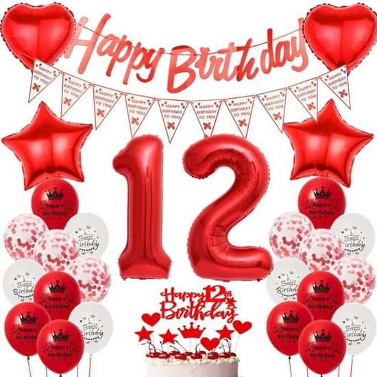 Décoration Anniversaire 12 Ans Fille, Ballon 12 Decoration Rouge ...