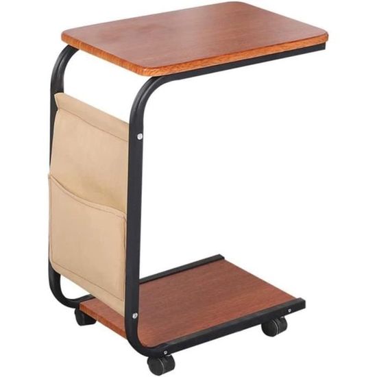 Table Pliante Table de Nuit Coin Bureau avec Roues Mobiles Rotating ...