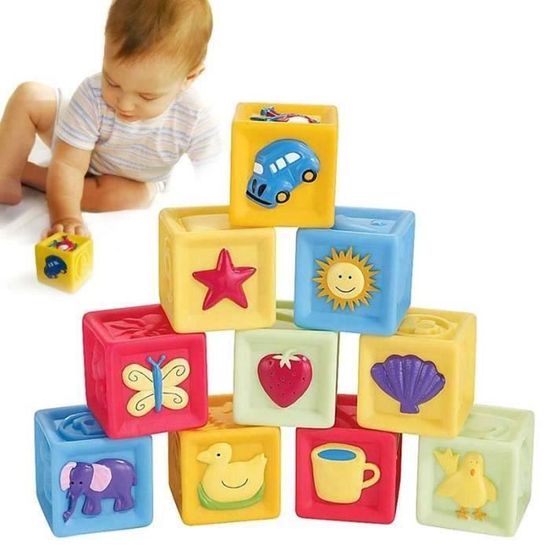 10 Pcs Blocs de Construction Enfants Jouet Infantile Doux Cube Squeeze ...