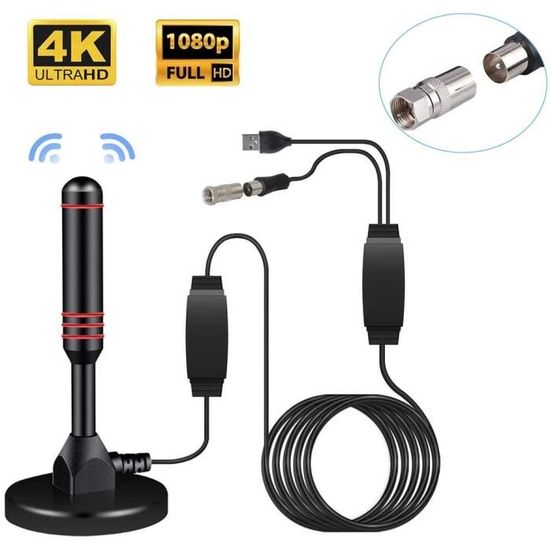Antenne TV Intérieur Puissante, Antenne TV DVB-T, DVB-T2, DTMB avec Pied Magnétique Stable et ...