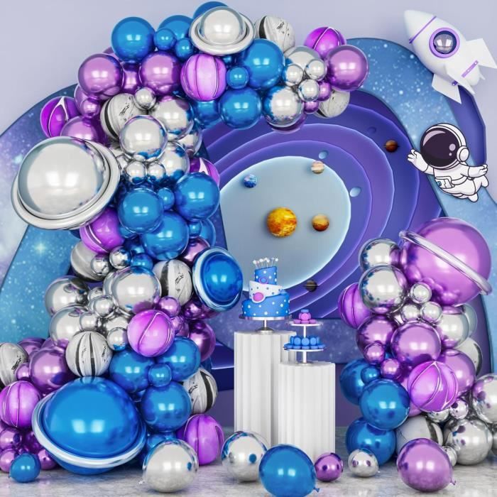 Arche Ballon Anniversaire Garcon Enfant Espace Bleu Violet Argenté ...