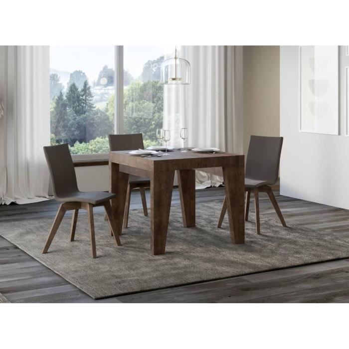 Table carrée extensible 4 à 10 personnes L 90 à 246 cm bois marron Naxo ...