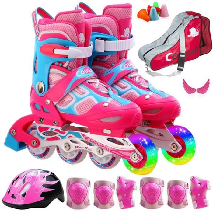 Roller Inline - Rollers Enfant Réglables - Rose avec Flash - ABEC-7 ...